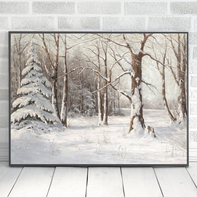 Winter Landscape Painting, Vintage Snow Print, Snow Covered Trees ...
