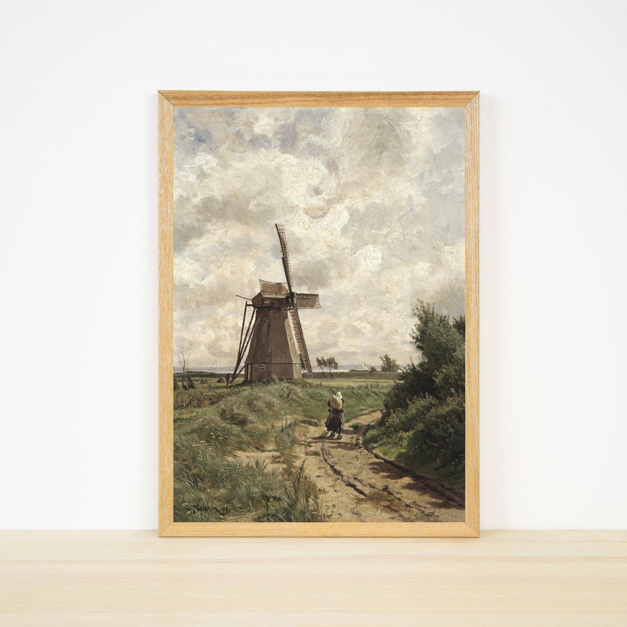 Vintage Windmill Art Print: Country Landscape (downloadable Art) - Etsy