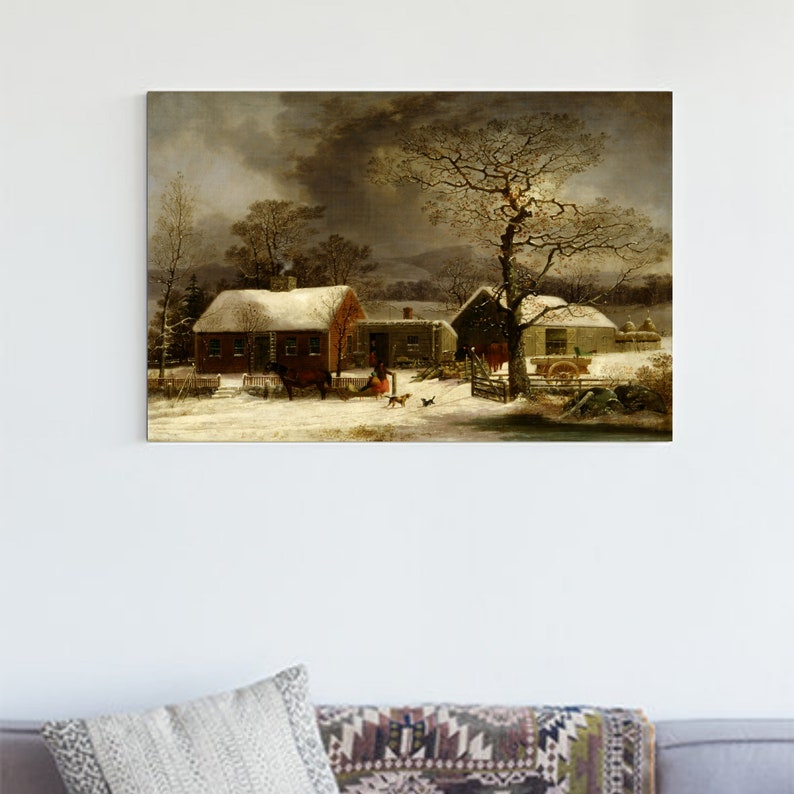 Vintage Winter Farm Painting: Snowy Landscape Art (digital Download) - Etsy