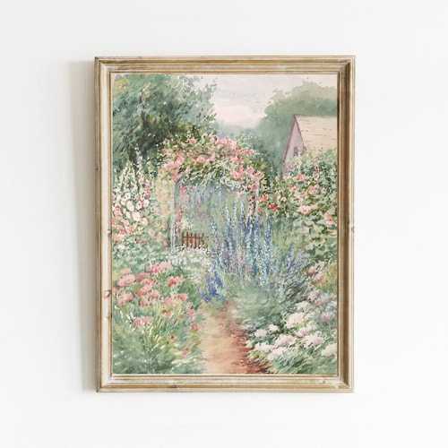 Country Landscape Rose Garden Cottage Painting Farmhouse - Etsy