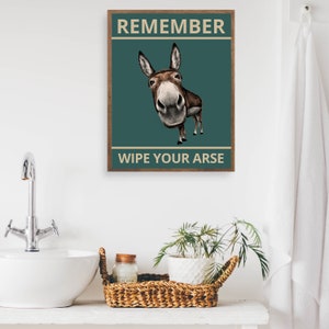Funny Donkey Bathroom Print: Remember to Wipe Sign (digital Download ...