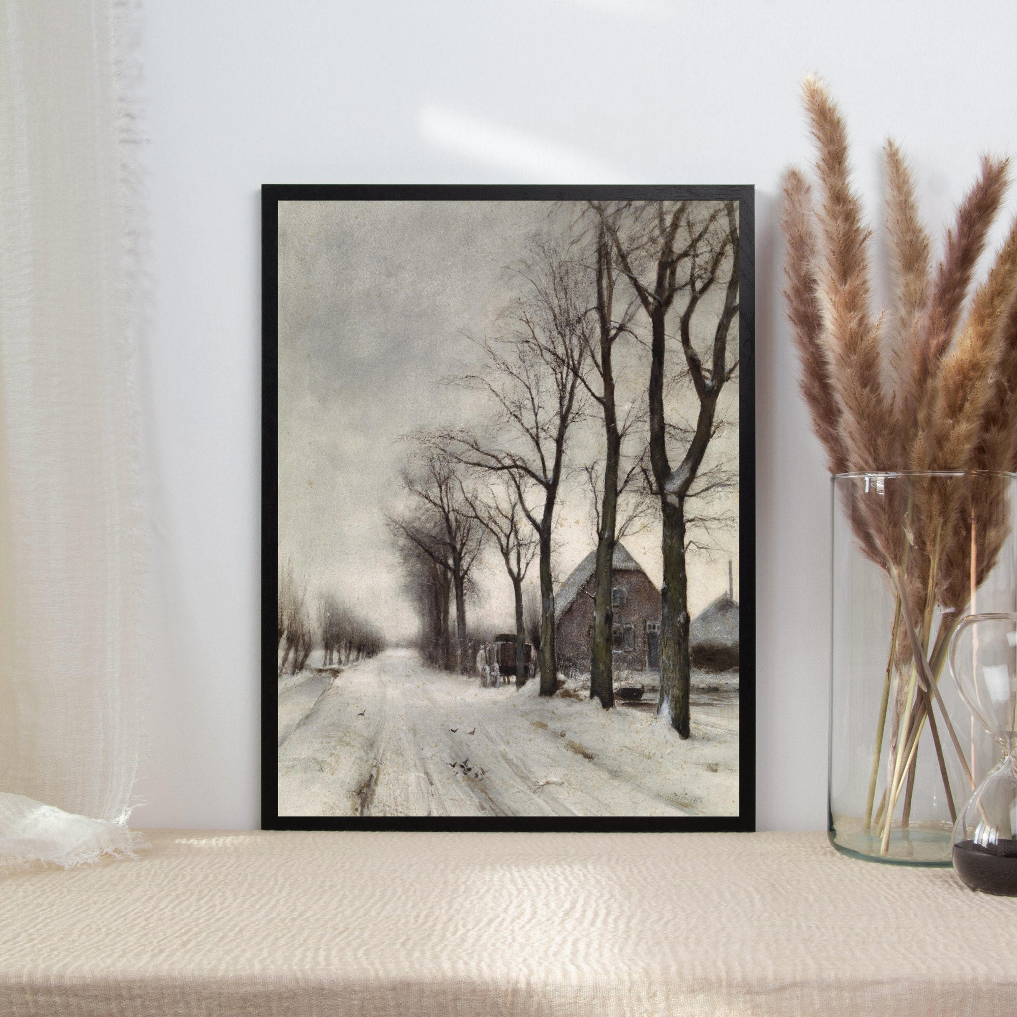 Vintage Winter Landscape Painting Farmhouse Wall Decor | Etsy