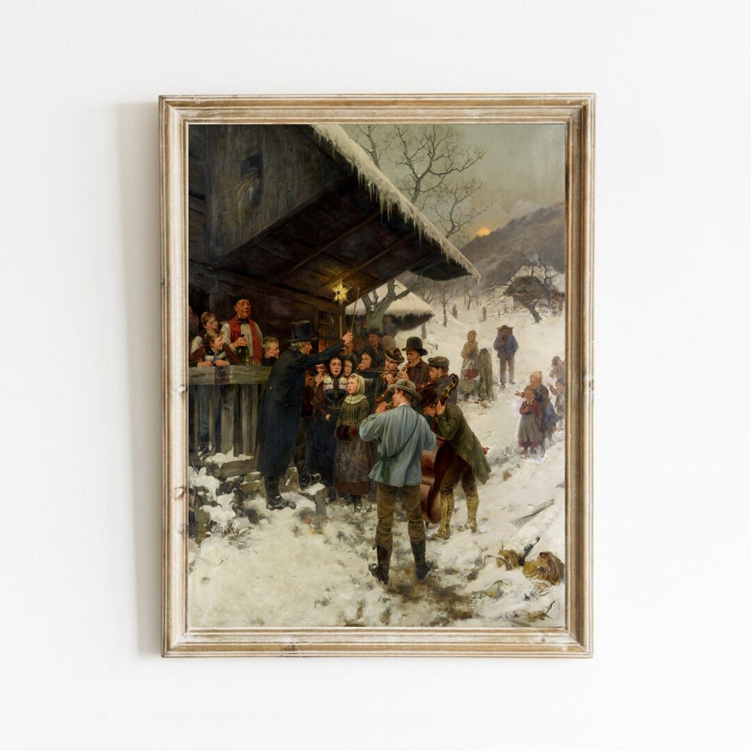 Christmas Caroling Painting, Vintage Holiday Decor, Christmas Eve ...