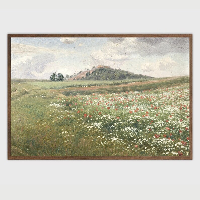 Vintage Poppy Field Print: Spring Landscape Painting (digital Download ...