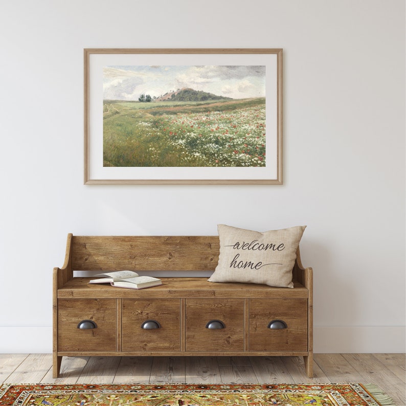 Vintage Poppy Field Print: Spring Landscape Painting (digital Download ...
