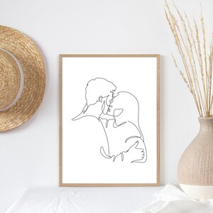 Couple Line Drawing, Romantic Poster, Bedroom Wall Art, Love Art Kiss ...