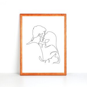 Couple Line Drawing, Romantic Poster, Bedroom Wall Art, Love Art Kiss ...