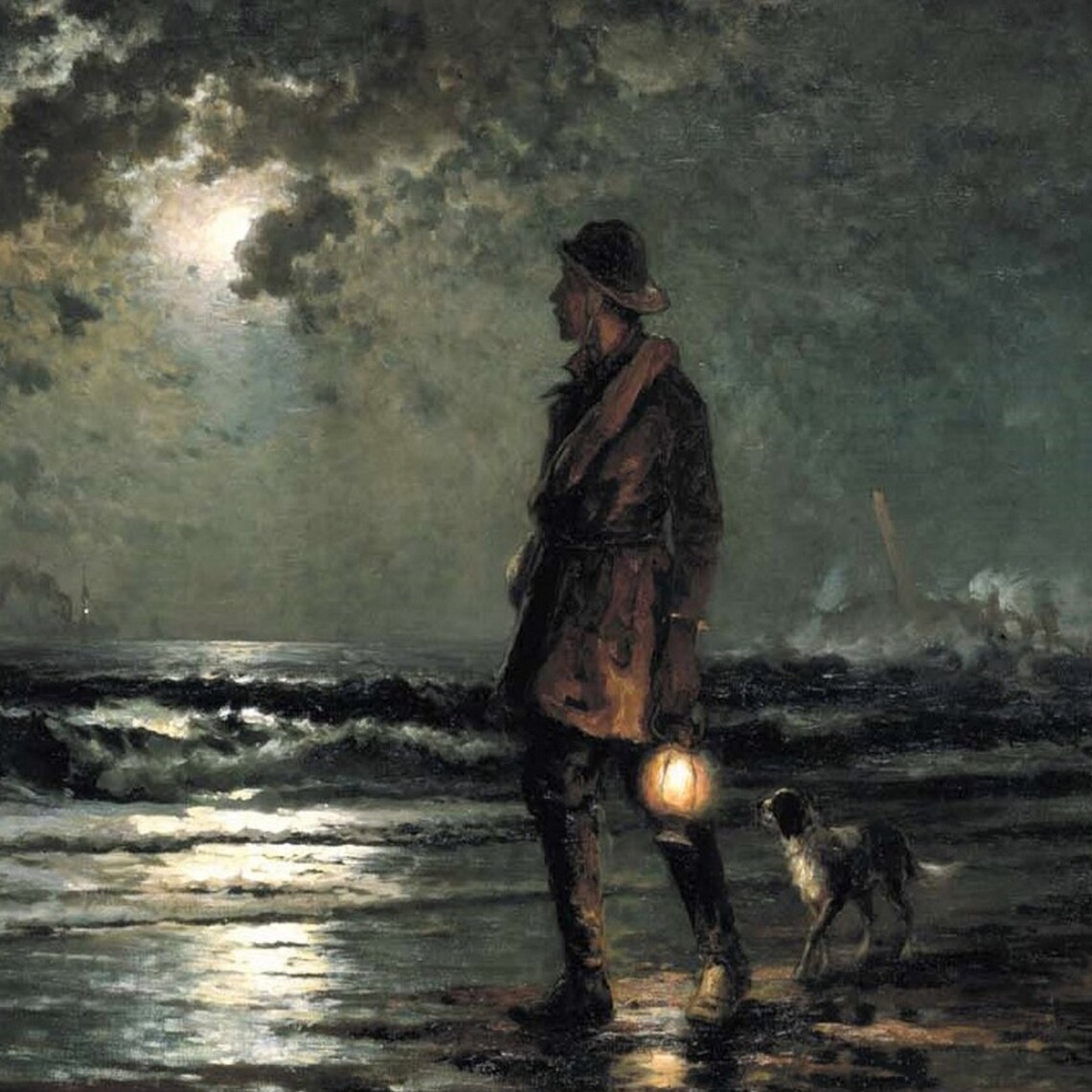 Vintage Seascape Painting Night Beach Art Coastal Beach - Etsy