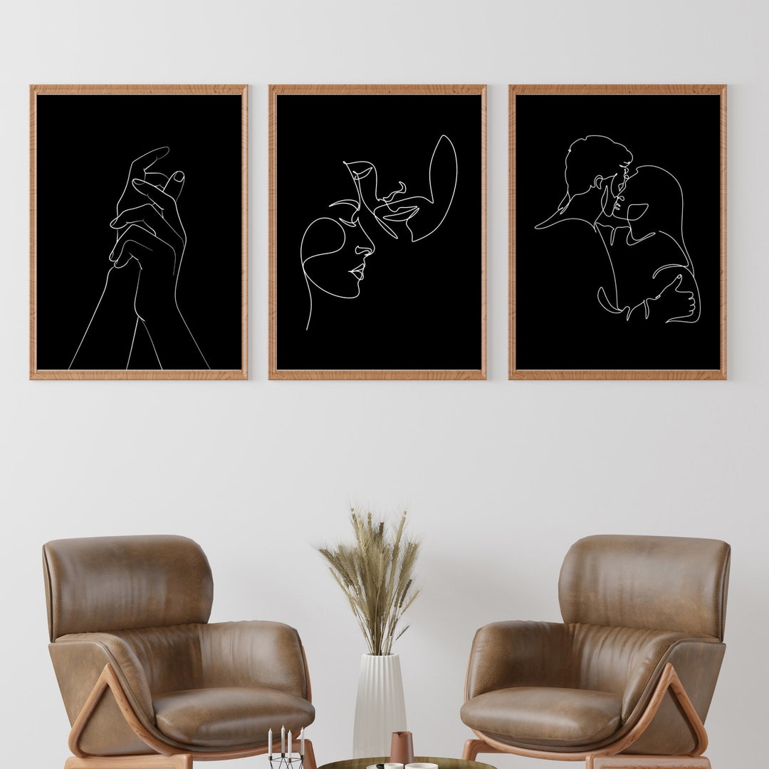 Couple One Line Drawing, Kissing Print, Minimalist Line Art, Gallery ...