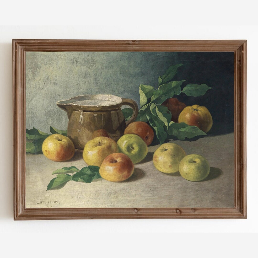 Country Farmhouse Kitchen Print, Vintage Apple Still Life Painting ...