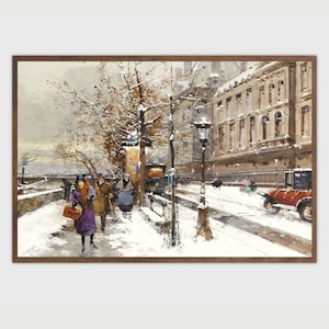 Vintage Paris Winter Painting, Cityscape Art Print, Snowy Winter ...