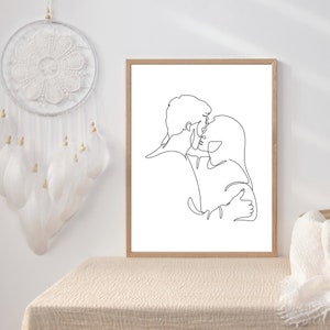Couple Line Drawing, Romantic Poster, Bedroom Wall Art, Love Art Kiss ...