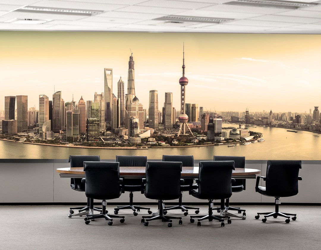Shanghai Skyline, China Removable Wall Paper | Sepia Skyline Wall Paper ...
