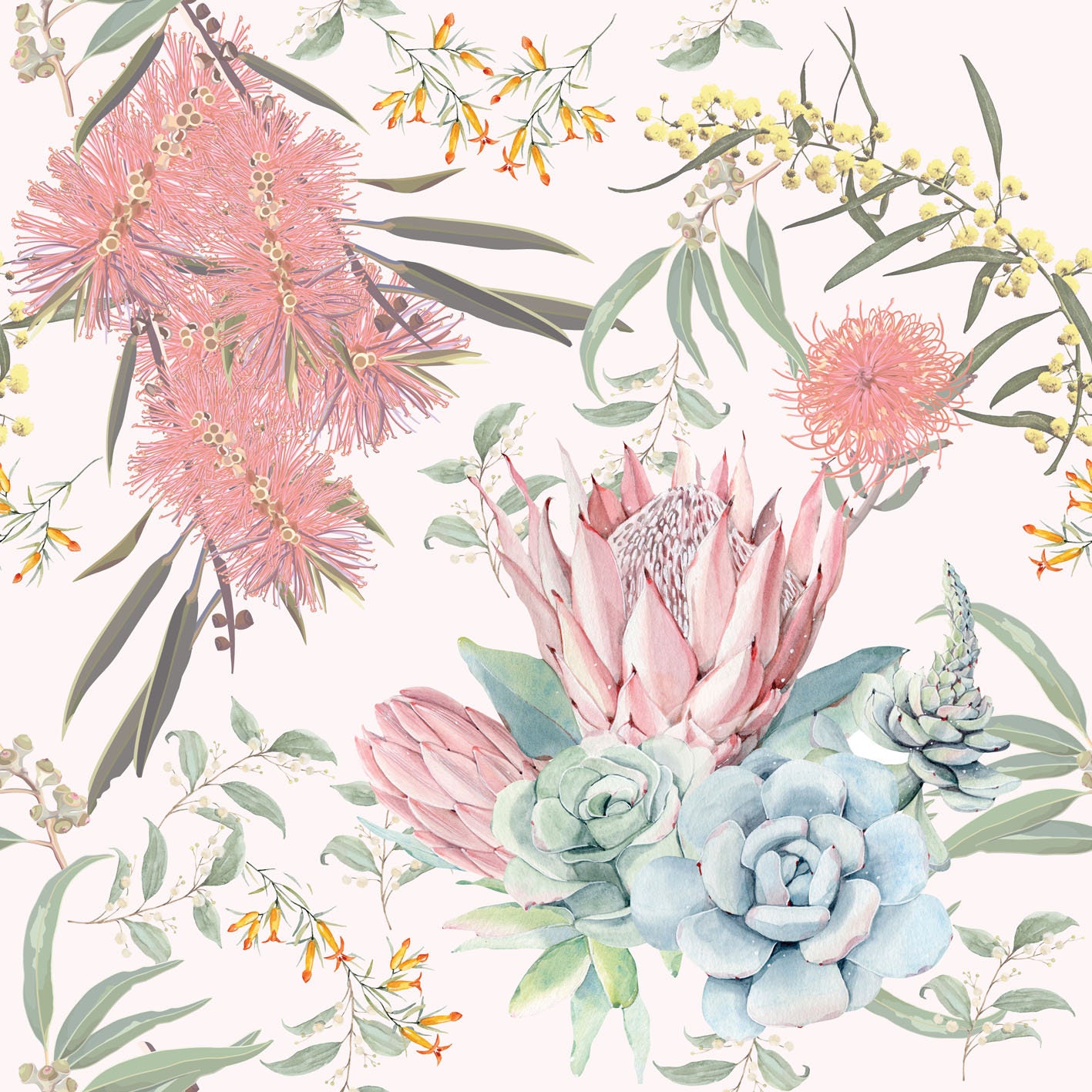 Aussie Native Flowers Removable Wall Paper Wattle Protea Banksia Peel ...