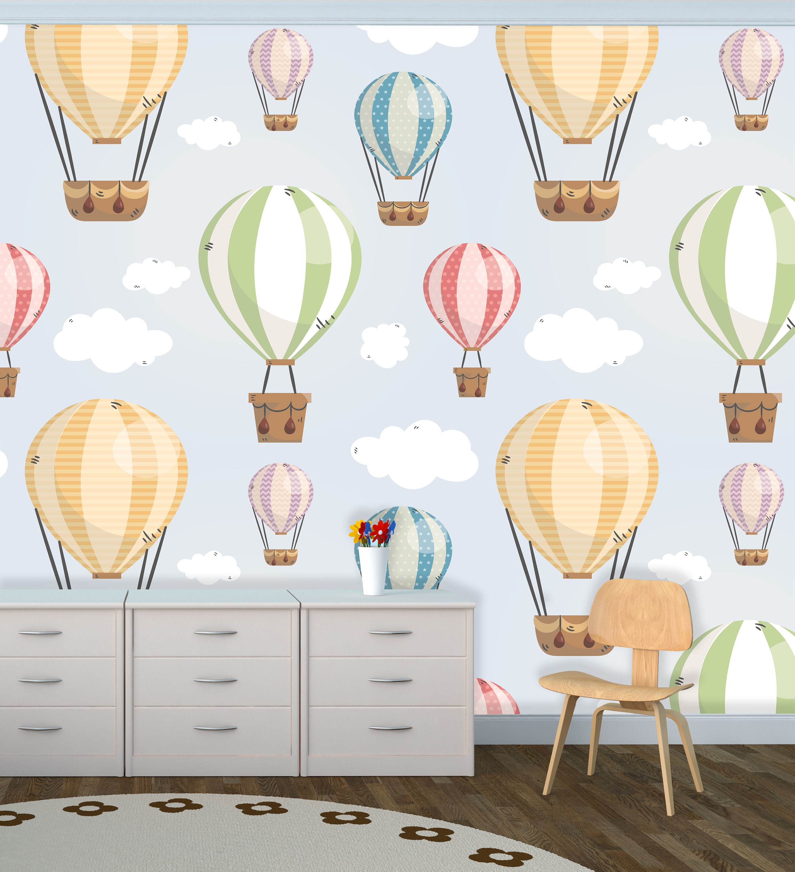 Up up and Away Removable Wall Paper | Hot Air Balloon Wallpaper | Peel ...