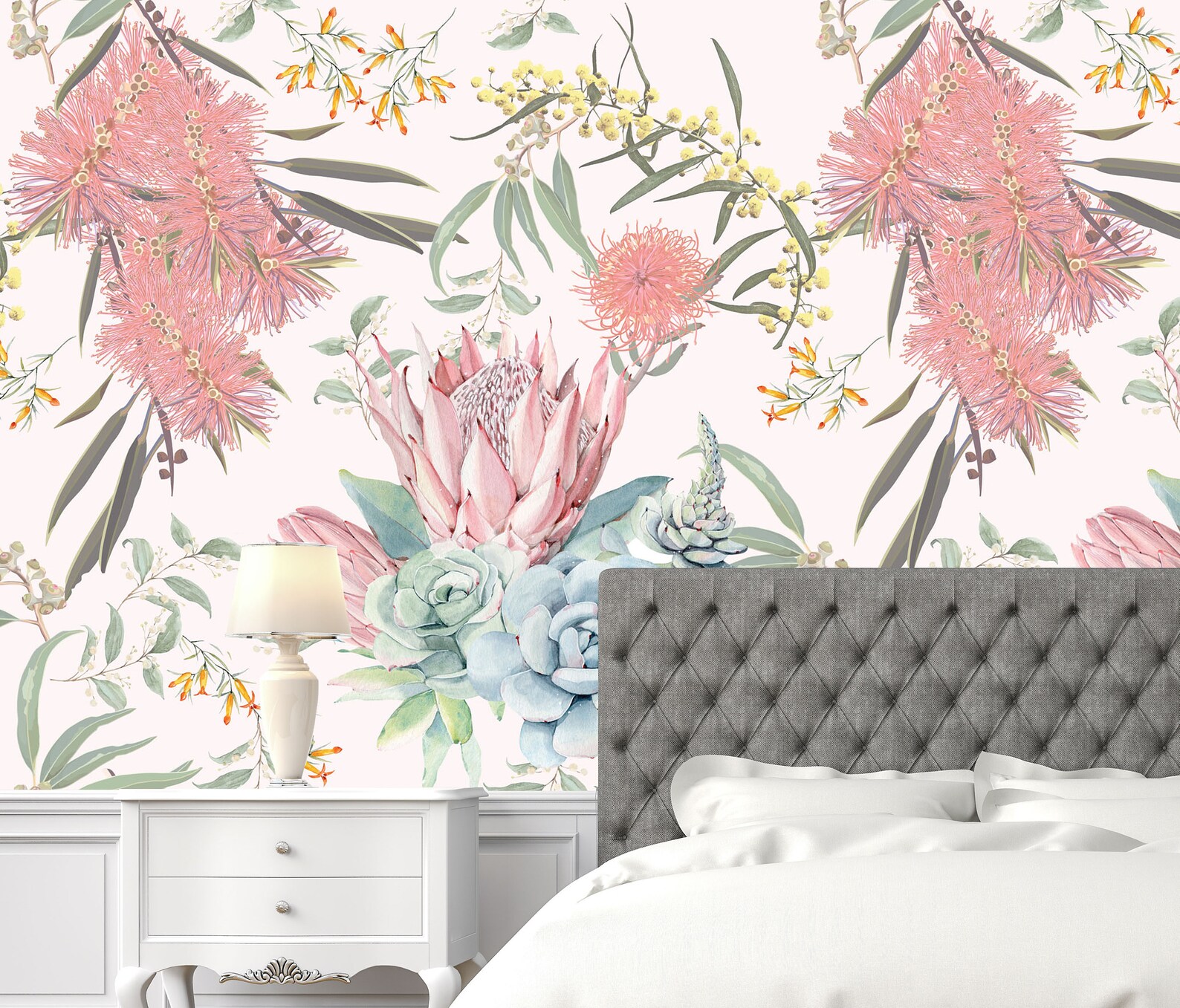 Aussie Native Flowers Removable Wall Paper Wattle Protea Banksia Peel ...