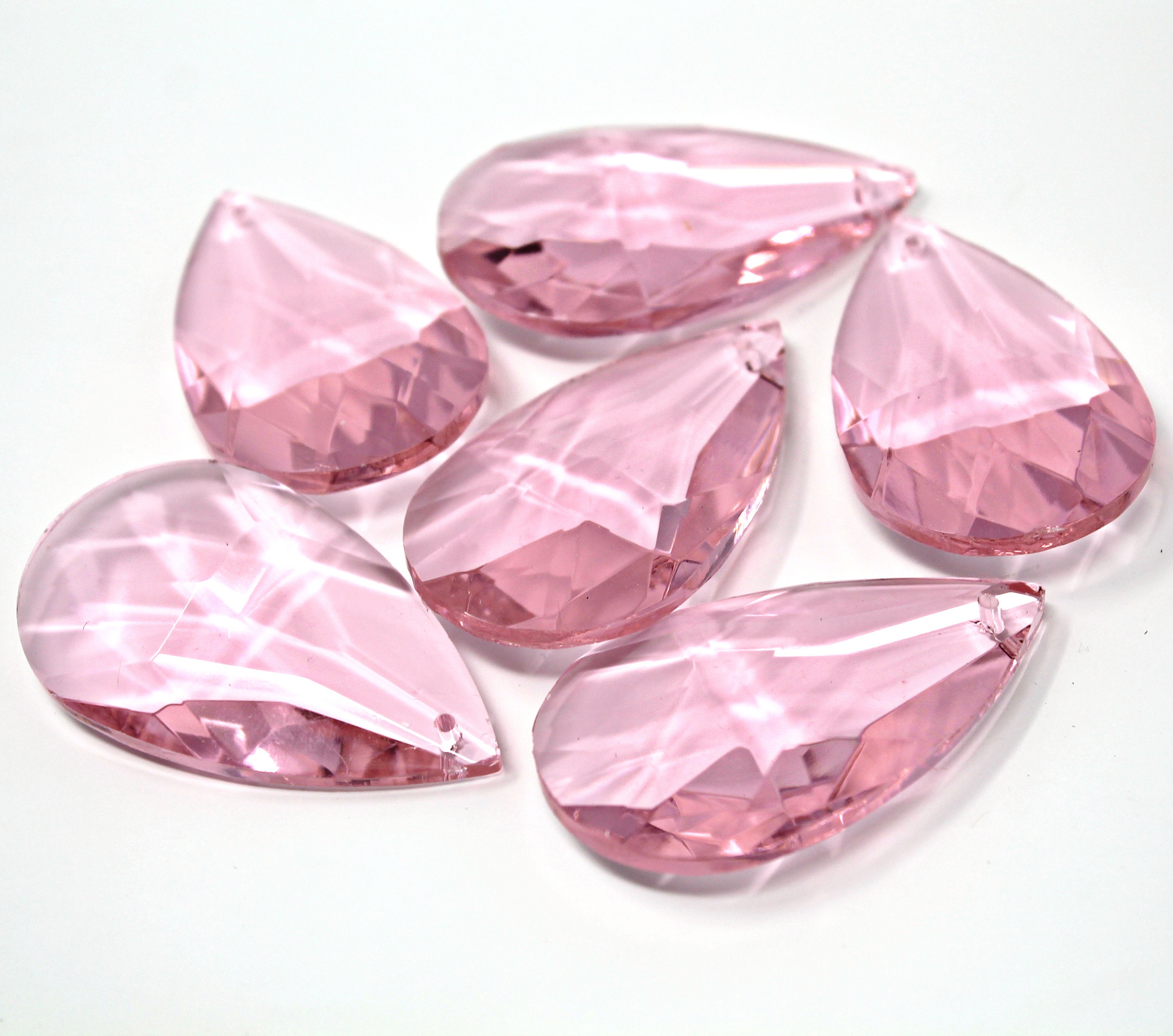 Medium Pink Crystal Teardrop Prisms for Chandelier, 50mm Faceted Cut ...