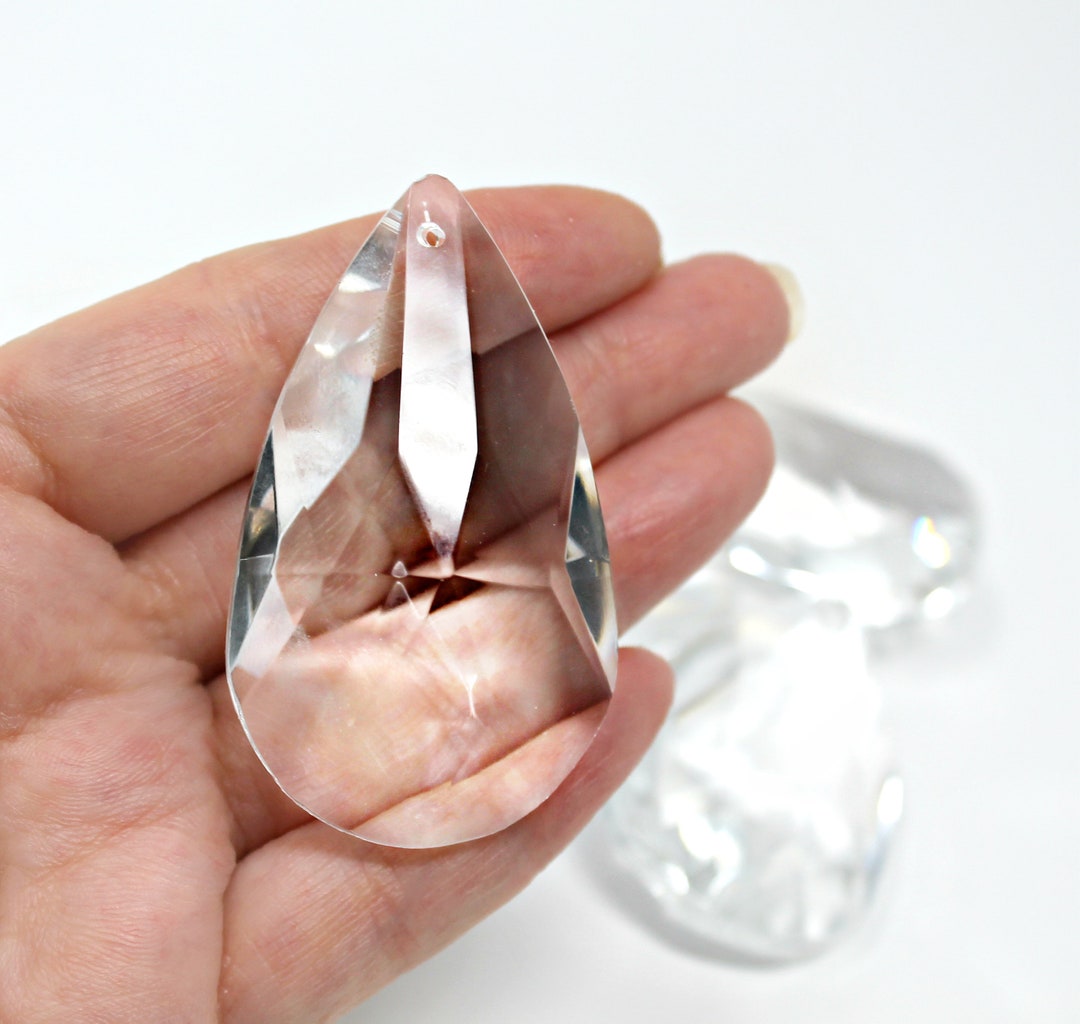 Large Clear Crystal Teardrop Prisms for Chandelier, 65mm Faceted Cut ...