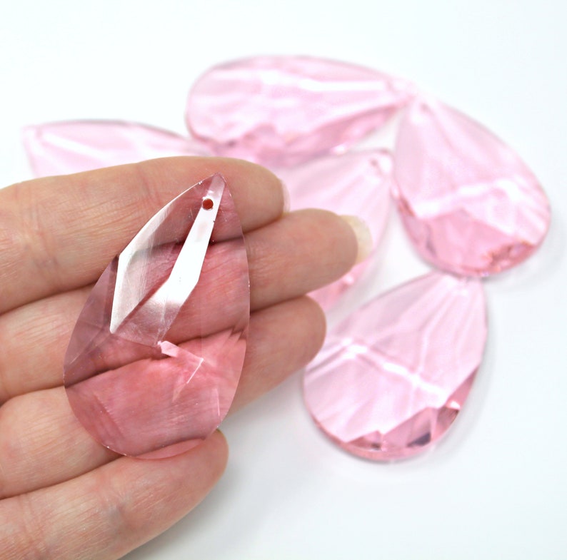 Medium Pink Crystal Teardrop Prisms for Chandelier, 50mm Faceted Cut ...