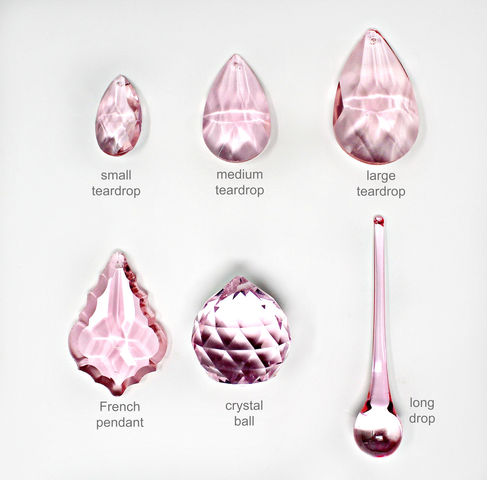 Medium Pink Crystal Teardrop Prisms for Chandelier, 50mm Faceted Cut ...