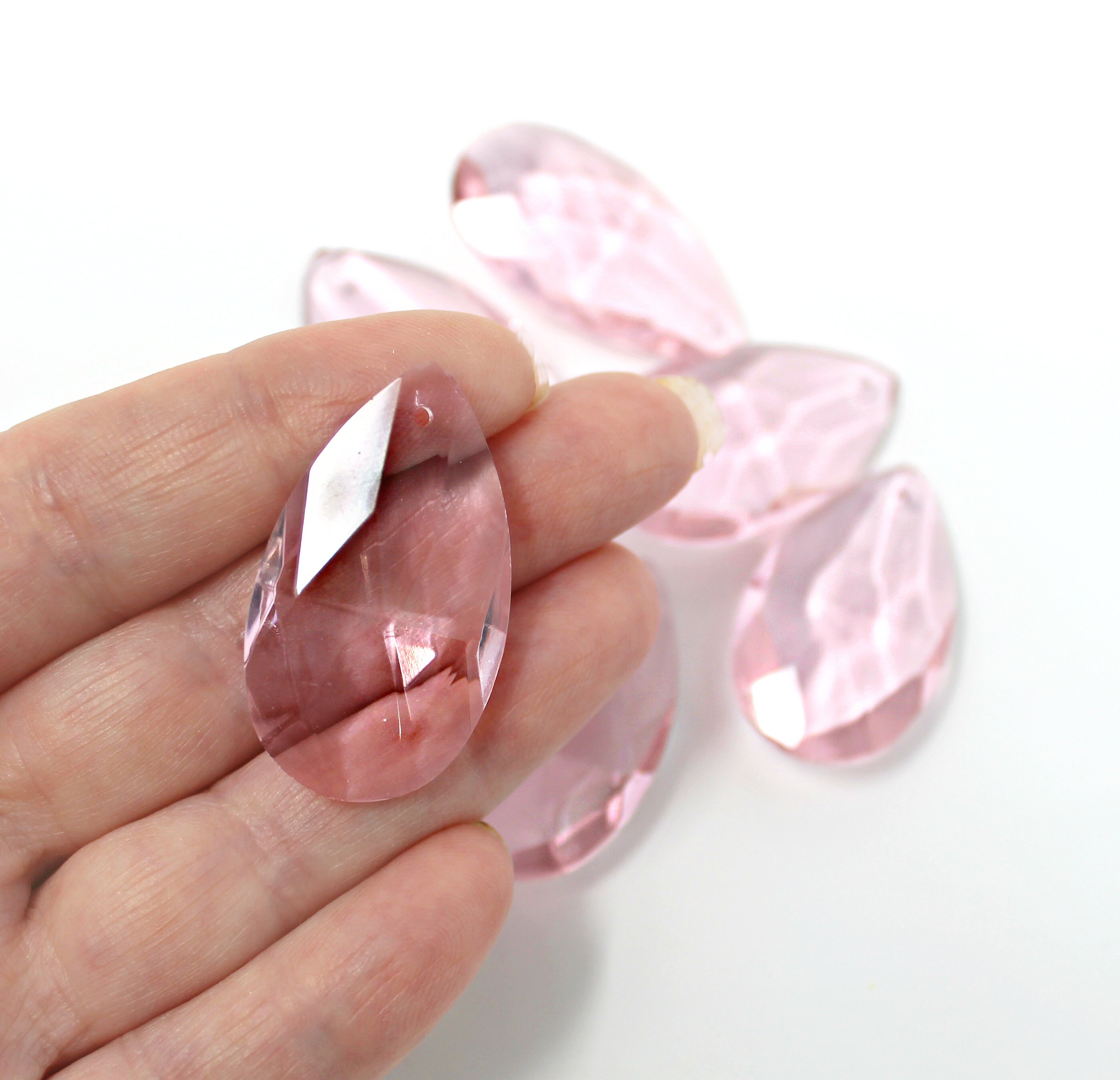 Small Pink Crystal Teardrop Prisms for Chandelier, 38mm Faceted Cut ...
