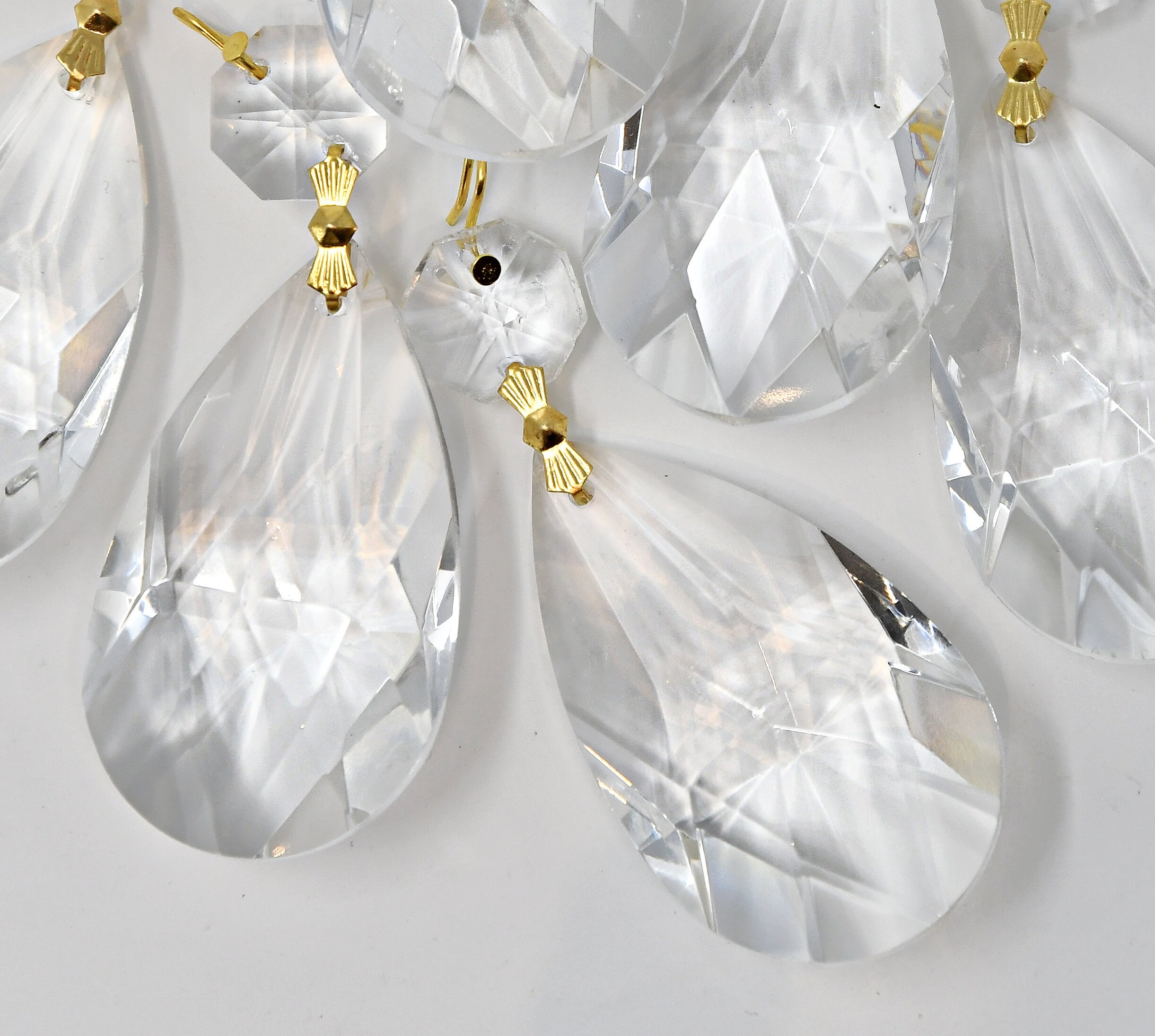 10 Small Clear Crystal Teardrop Prisms, Gold Hooks,38mm Faceted Cut ...