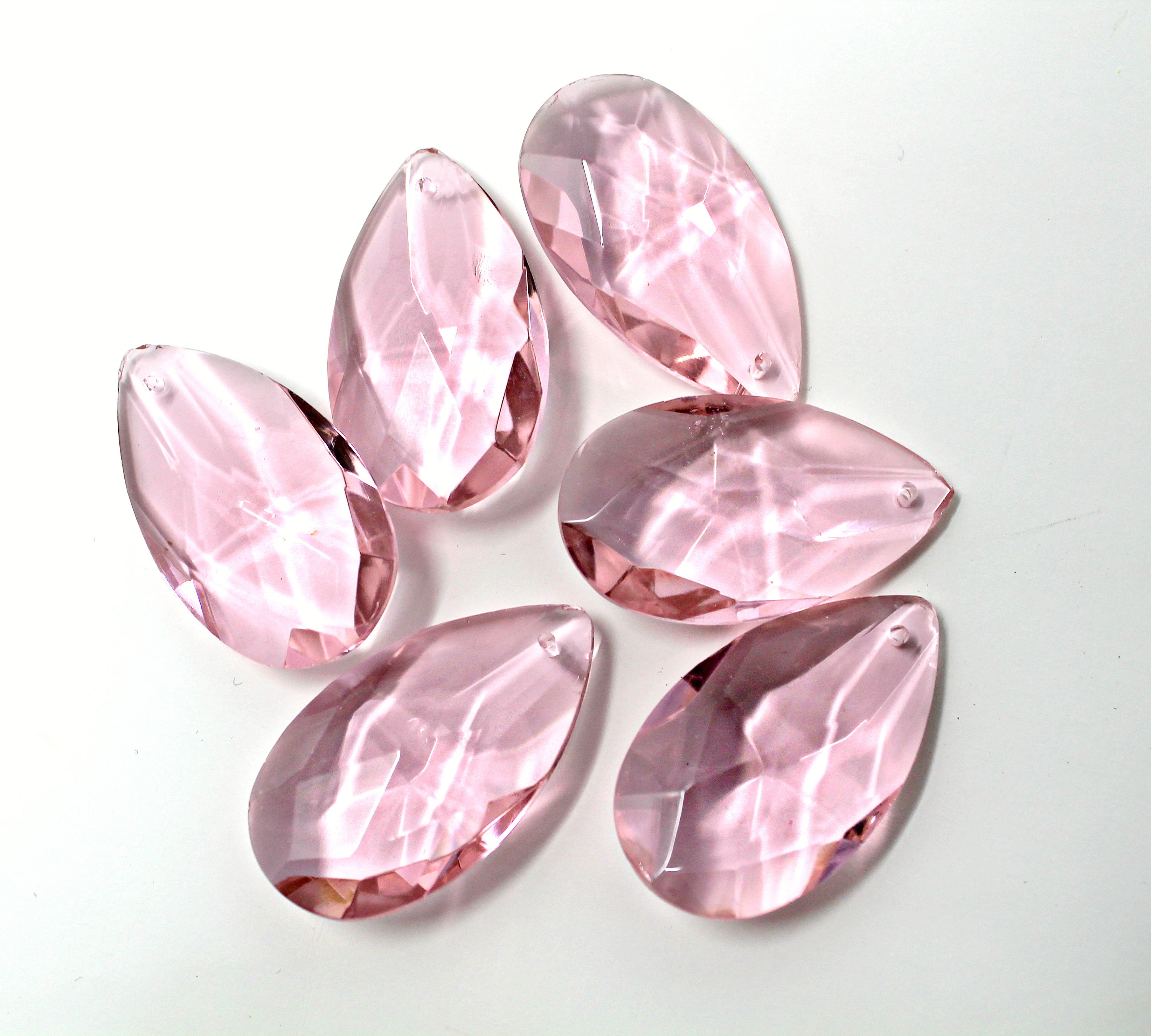 Small Pink Crystal Teardrop Prisms for Chandelier, 38mm Faceted Cut ...