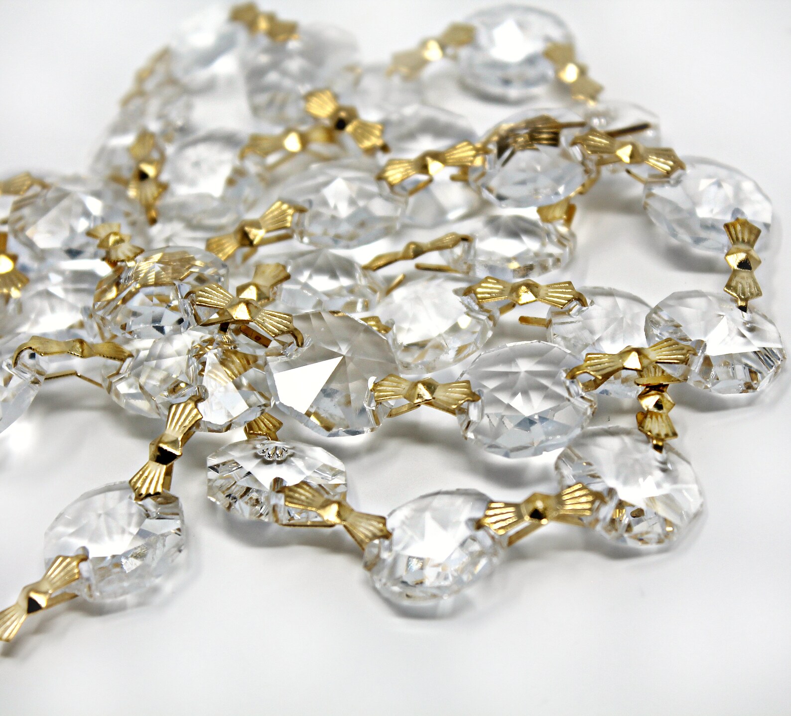 Crystal Chain for Chandelier, Gold Pins, Faceted Cut Glass Octagon ...