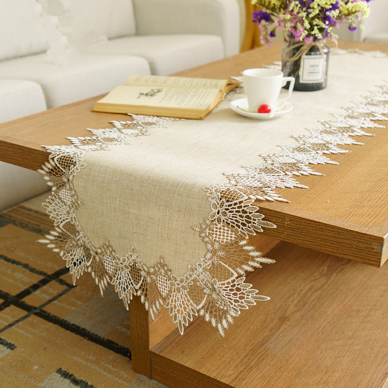 Linen Lace Embroidery Table - Etsy