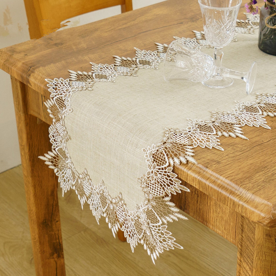 Linen Lace Embroidery Table - Etsy