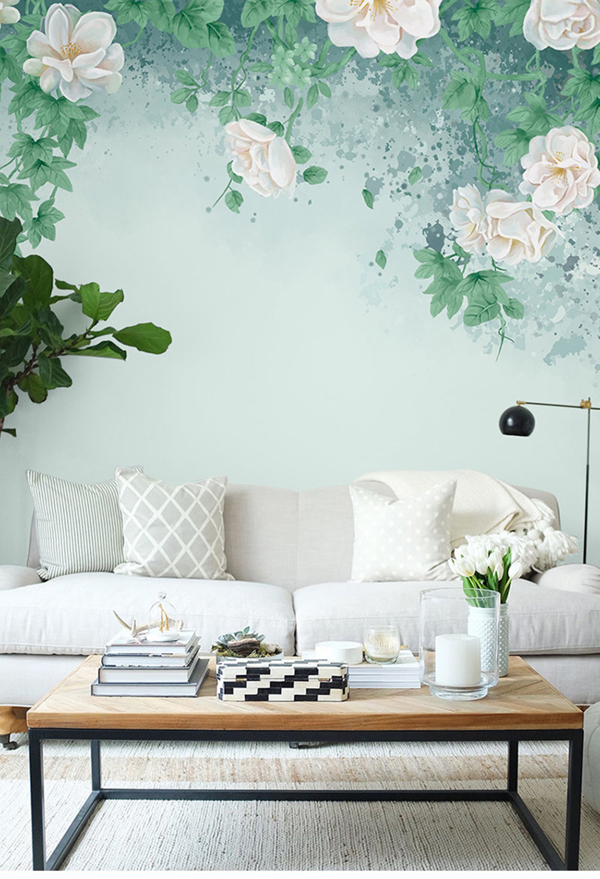 Flowers Leaves 3D Wallpaper Wall Mural Floral Wallpaper Roll - Etsy