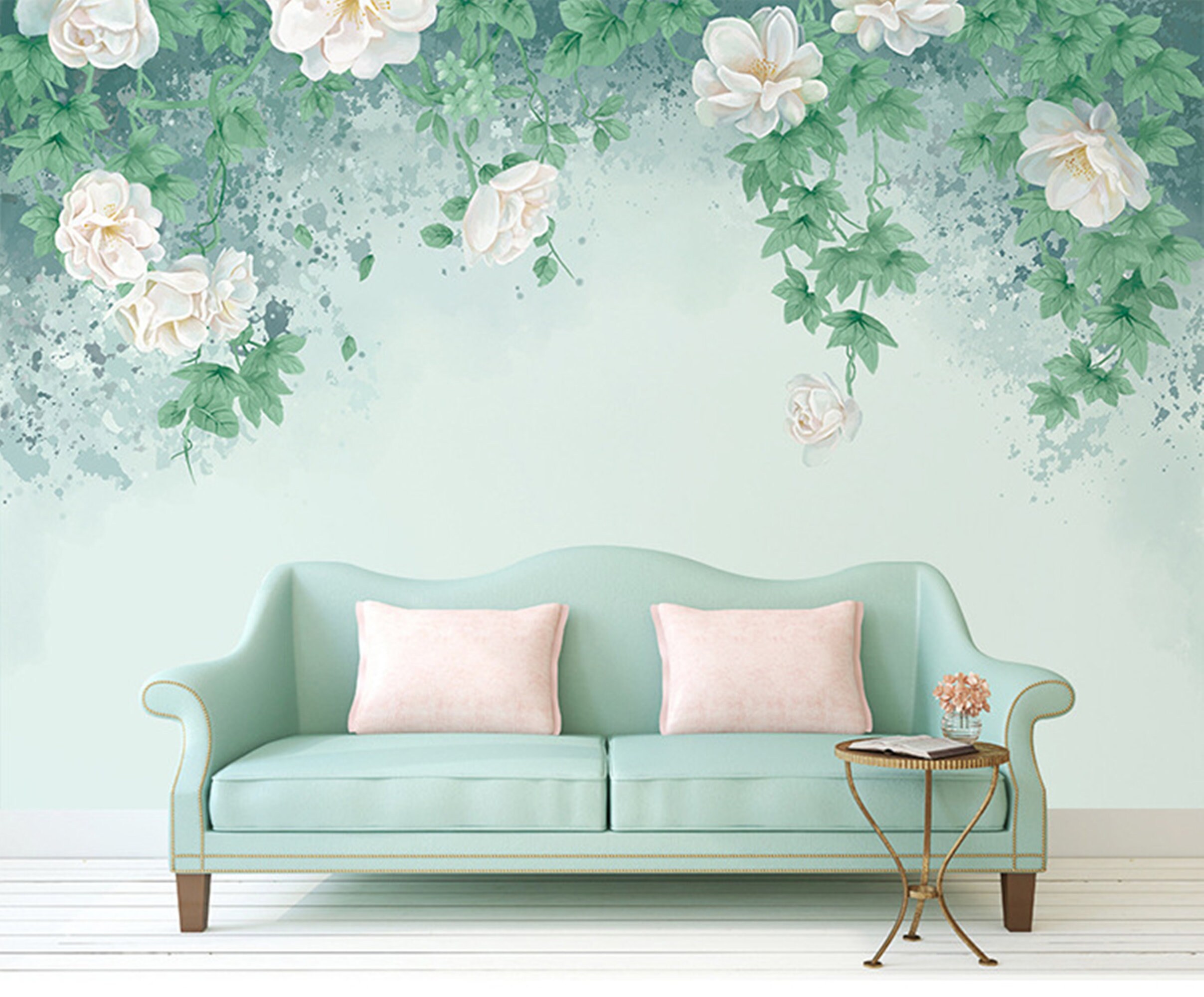 Flowers Leaves 3D Wallpaper Wall Mural Floral Wallpaper Roll - Etsy