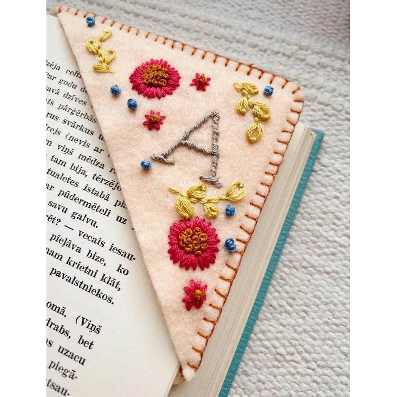 Hand Embroidered Custom Corner Bookmarkpersonalized Letter - Etsy