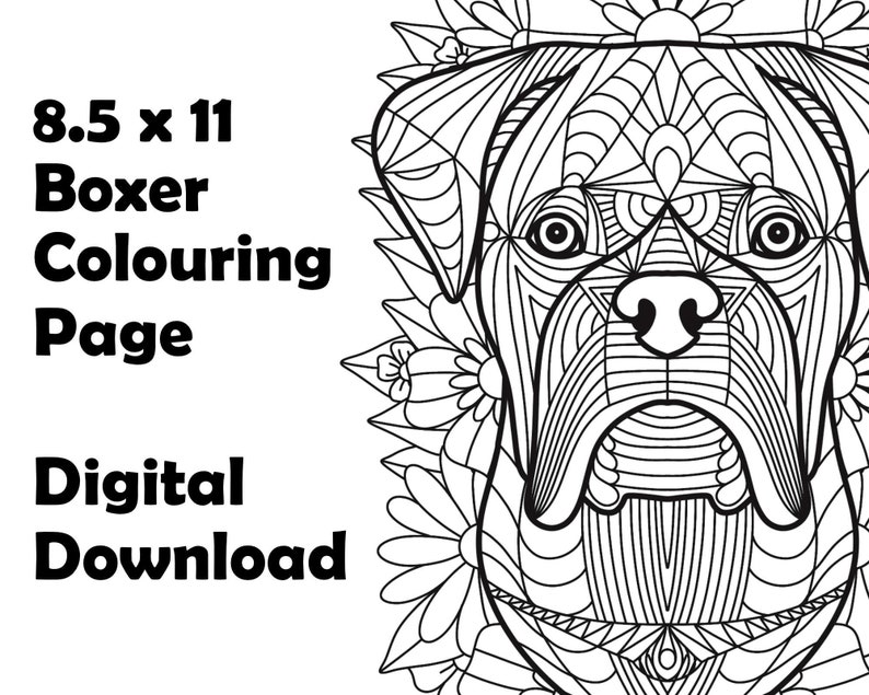 Printable Boxer Coloring Page With Geometric Pattern and - Etsy