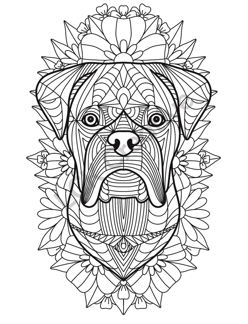 Printable Boxer Coloring Page With Geometric Pattern and - Etsy