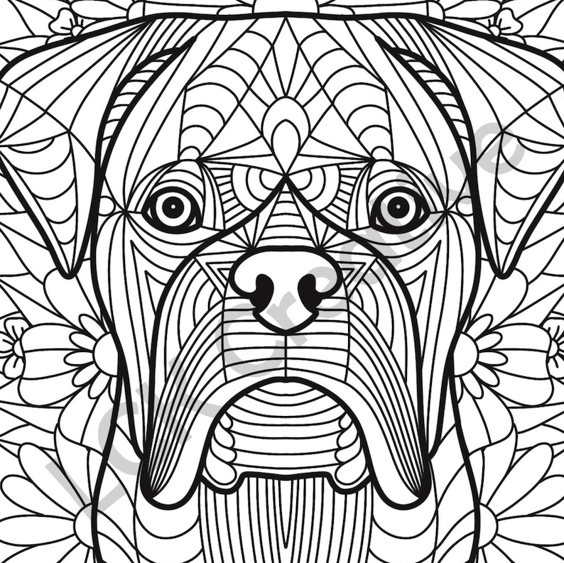 Printable Boxer Coloring Page With Geometric Pattern and - Etsy