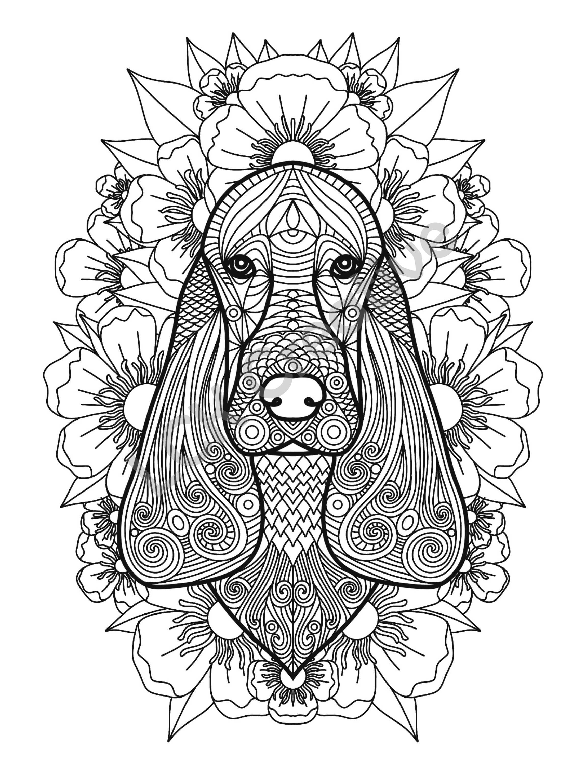 A4 English Cocker Spaniel Colouring Page, Geometric Dog Face With ...