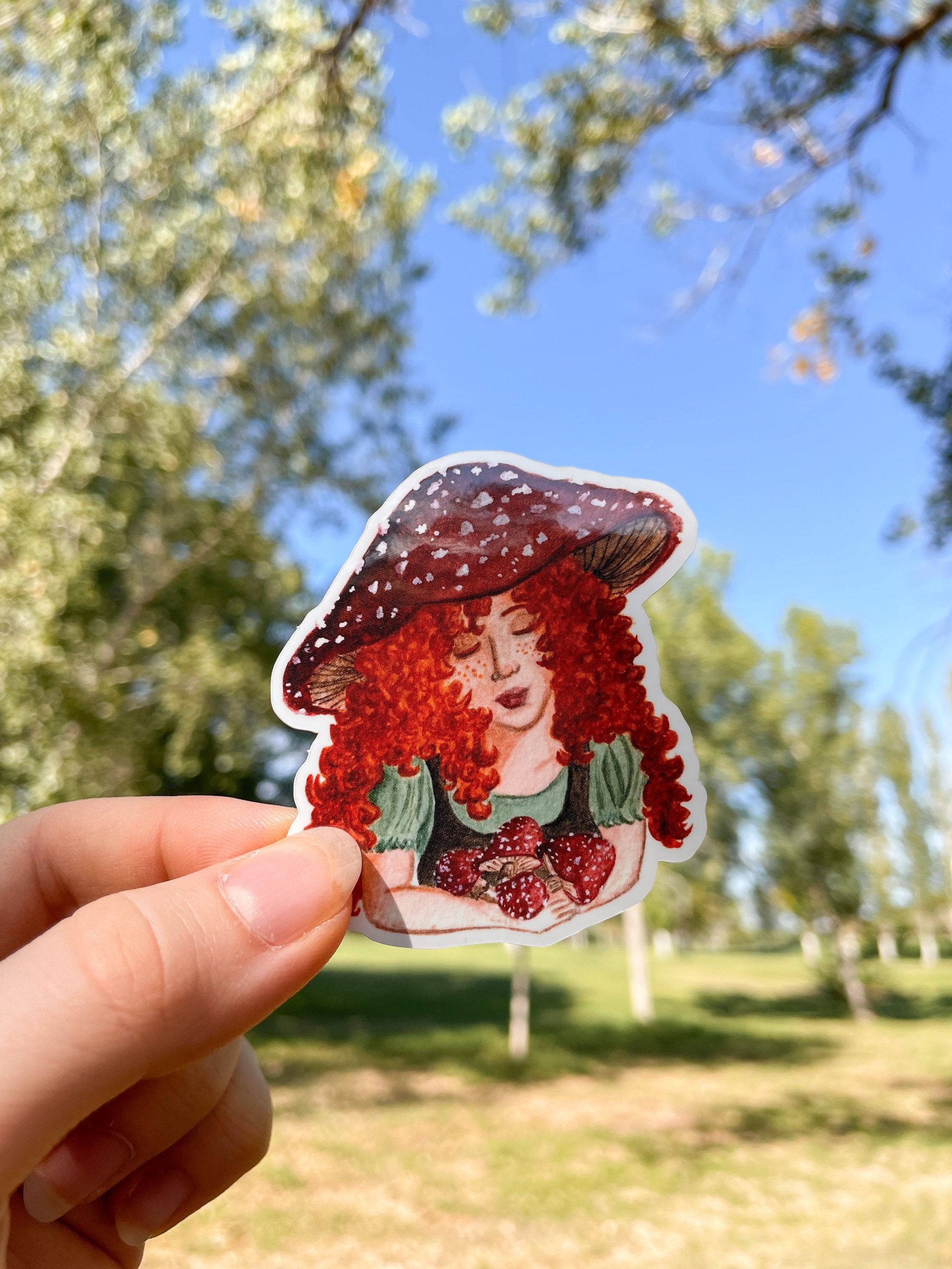 Mushroom Girl Sticker Cottagecore Sticker Laptop Waterbottle - Etsy