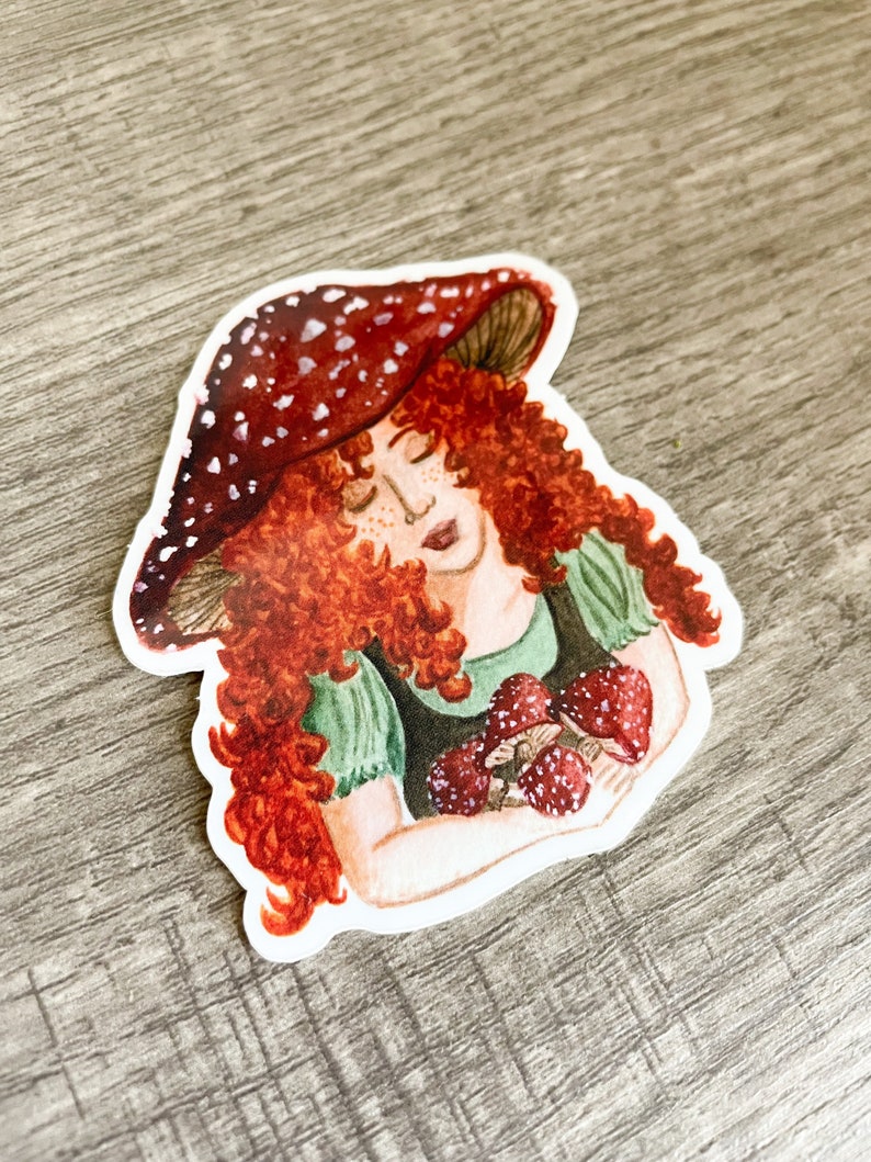 Mushroom Girl Sticker Cottagecore Sticker Laptop Waterbottle - Etsy