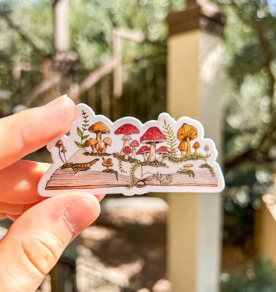 Mushroom Book Sticker, Cottagecore Sticker, Laptop Waterbottle Sticker ...
