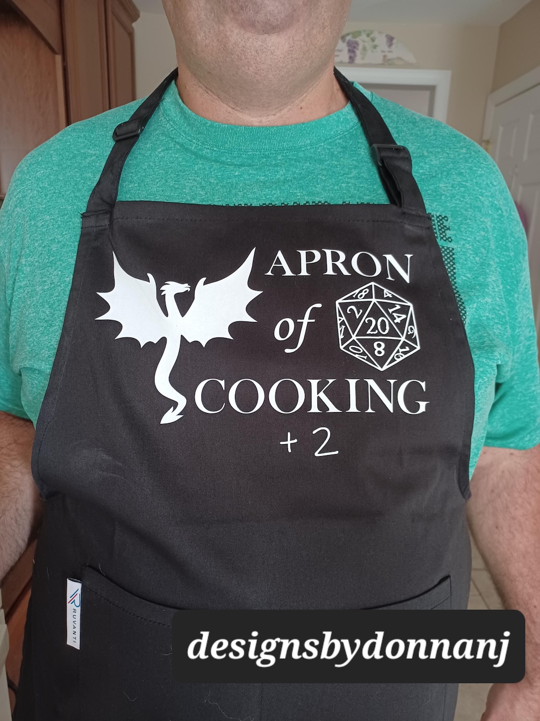 Cooking Apron Gaming Themed Dragon 20 Sided Die Dnd Role Playing Black ...