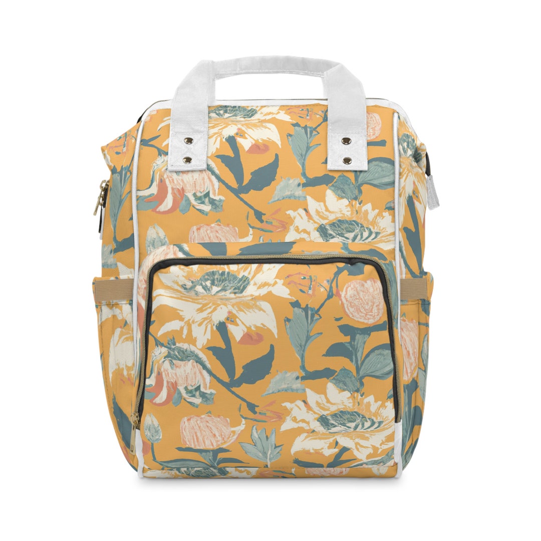 Gold Floral Multifunctional Diaper Backpack Gold Diaper Bag Cute Baby ...