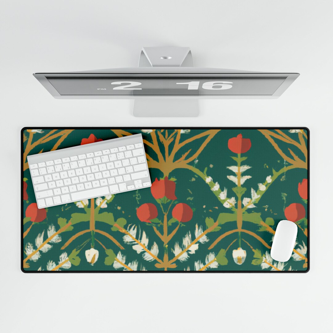 Desk Mat Cottagecore Floral Motif Desk Mat Office Desk Mat Desk ...