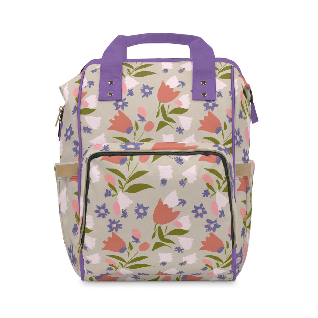 Floral Multifunctional Diaper Backpack Flower Diaper Bag Cute Baby ...
