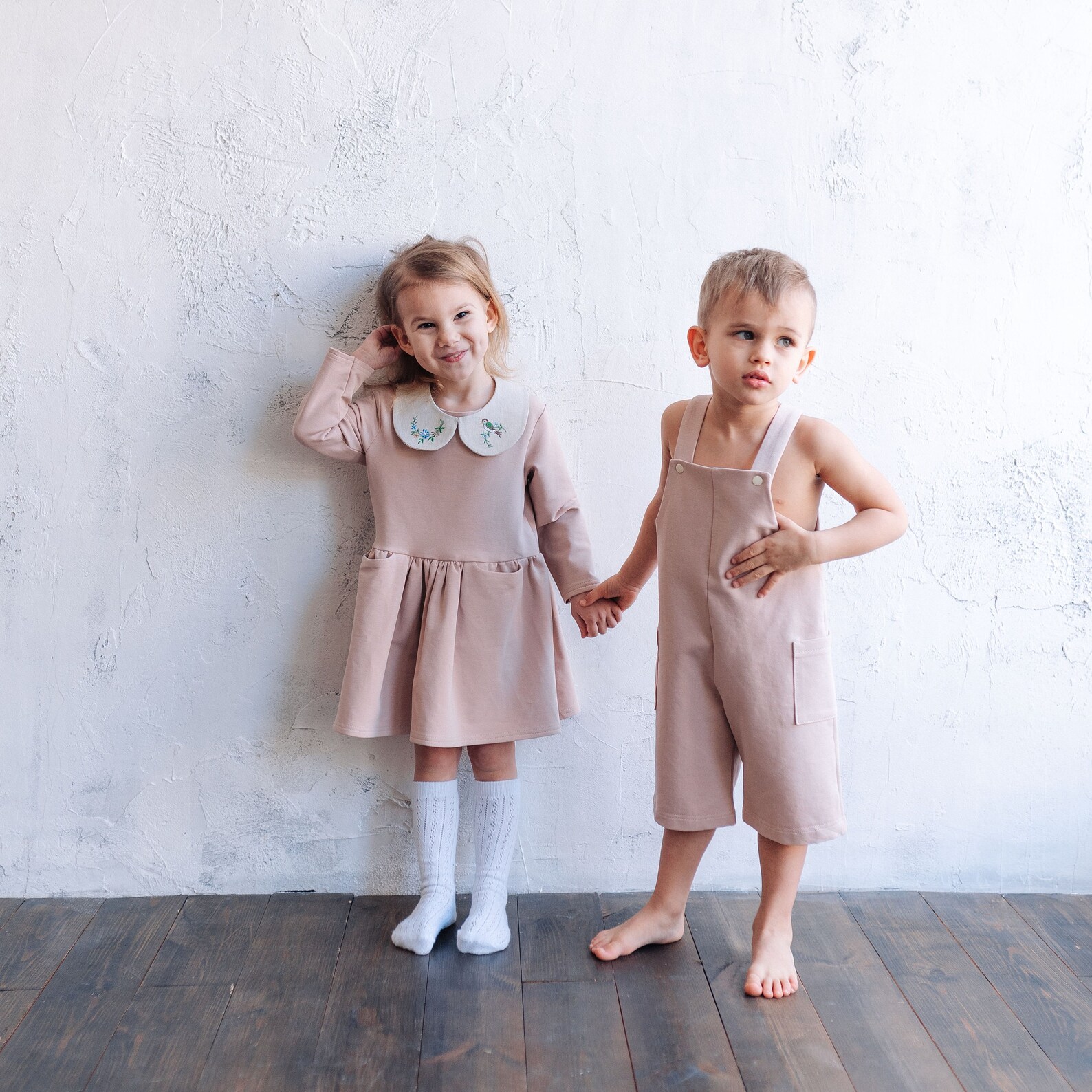 Kid's Beige Dress With Long Sleeves and Pockets From - Etsy