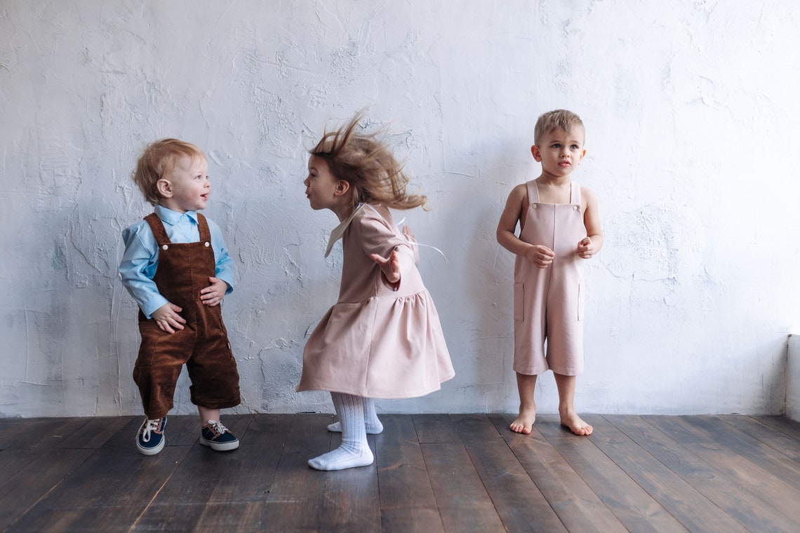 Kid's Beige Dress With Long Sleeves and Pockets From - Etsy