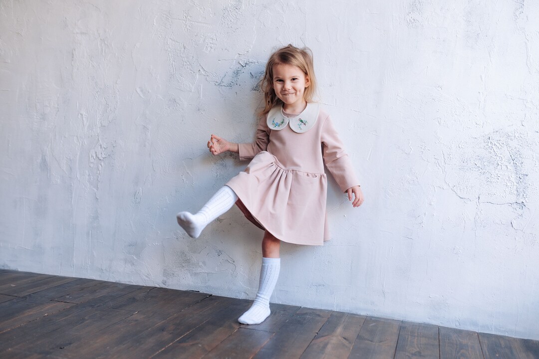 Kid's Beige Dress With Long Sleeves and Pockets From - Etsy