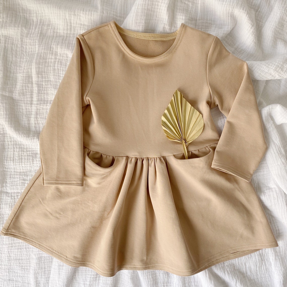 Kid's Beige Dress With Long Sleeves and Pockets From - Etsy