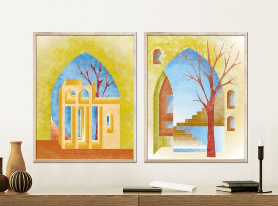Contemporary Abstract Wall Art Set of Two Printed the Doors | Etsy