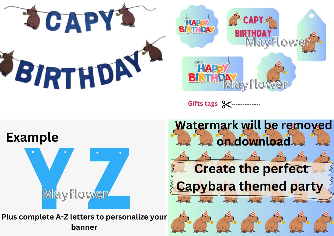 Capy Birthday Digital Download Capybara Party Bundle Personalised ...